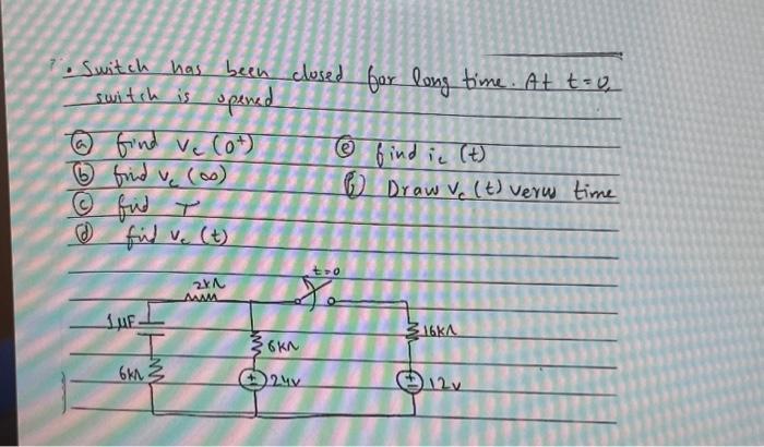 Solved switch is opened a) find vc (0) b) find vc(∞) c) find | Chegg.com Solved switch is opened a) find vc (0) b) find vc(∞) c) find | Chegg.com
