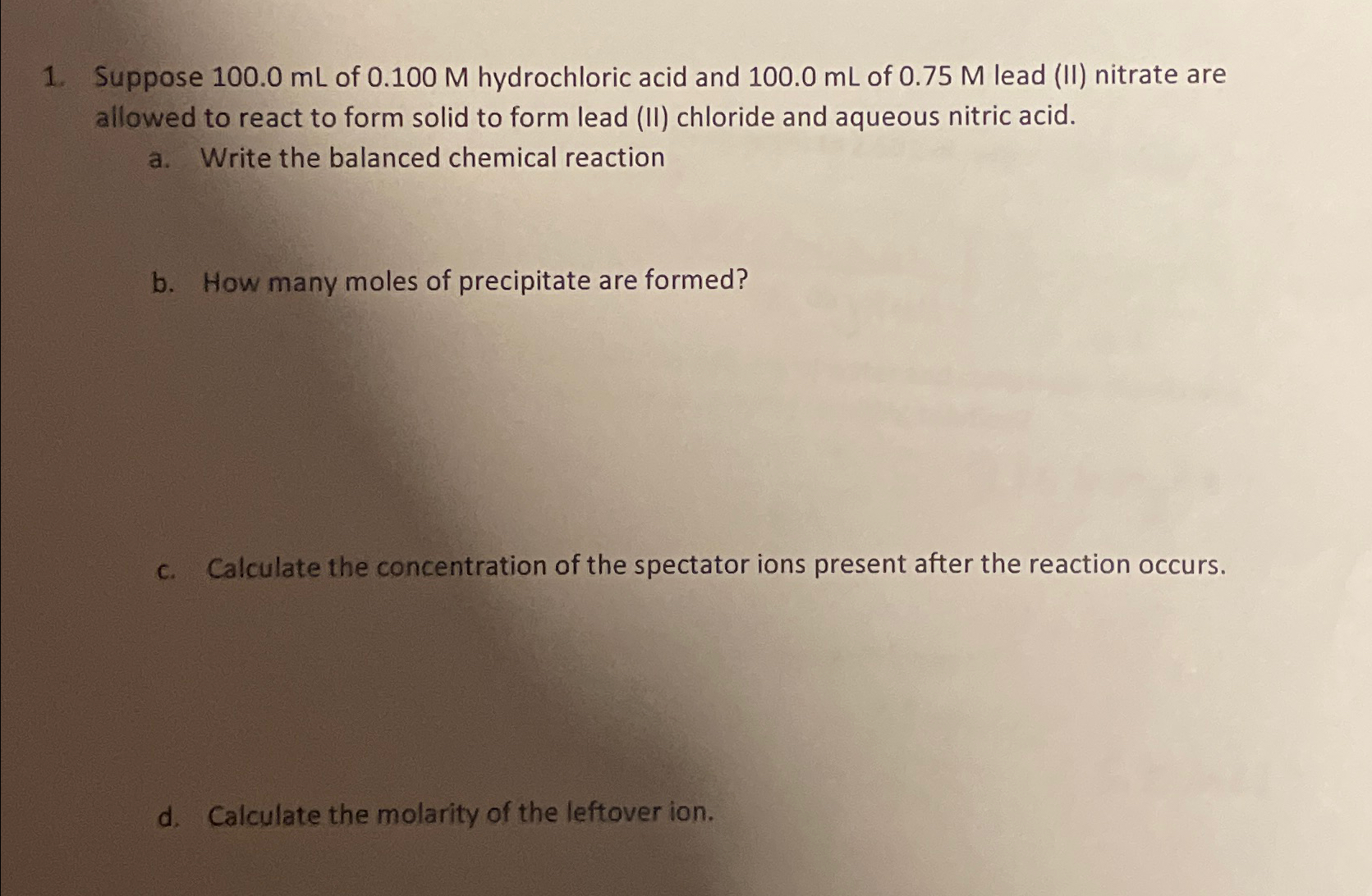 Solved Suppose 100.0mL ﻿of 0.100M ﻿hydrochloric acid and | Chegg.com