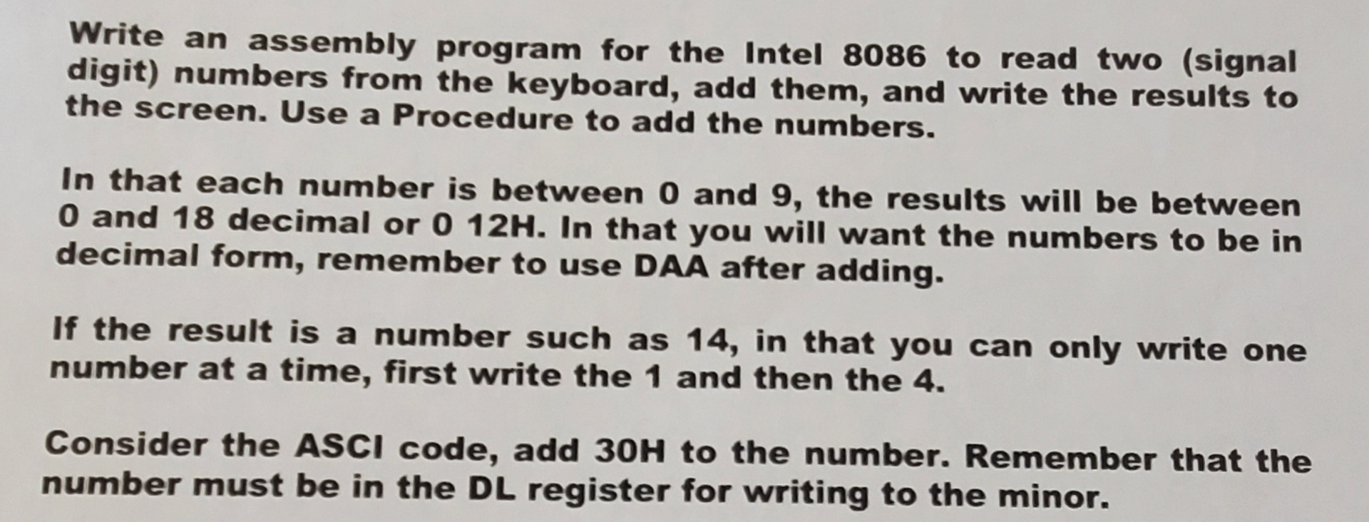 Solved Write an assembly program for the Intel 8086 ﻿to read | Chegg.com
