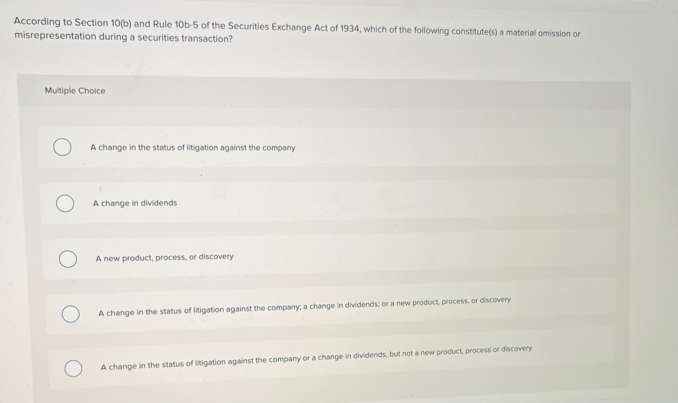 Solved According to Section 10(b) ﻿and Rule 10b-5 ﻿of the | Chegg.com