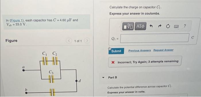 Solved Calculate the charge on capacitor C1. Express your | Chegg.com