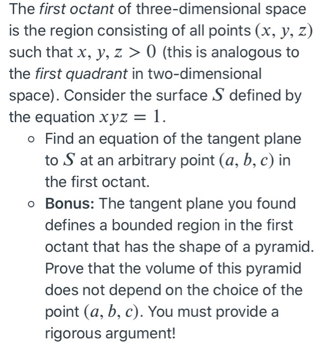 Solved The first octant of three-dimensional space is the | Chegg.com