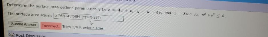 Solved Determine the surface area defined parametrically by | Chegg.com