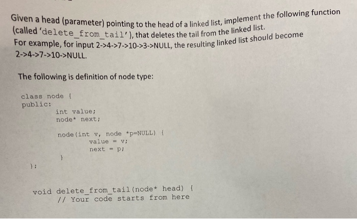 Solved Given a head (parameter) pointing to the head of a | Chegg.com