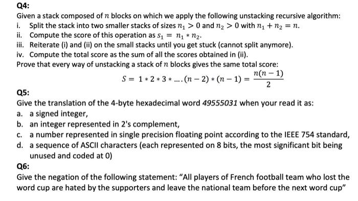 Solved Q4: Given a stack composed of n blocks on which we | Chegg.com