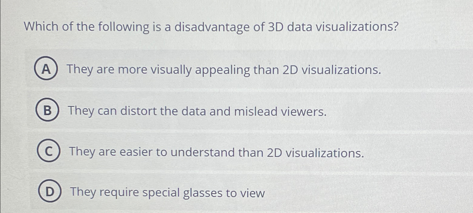 Solved Which of the following is a disadvantage of 3D data | Chegg.com