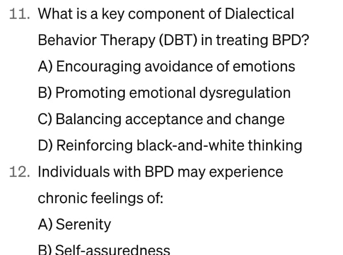 Solved What is a key component of Dialectical Behavior | Chegg.com