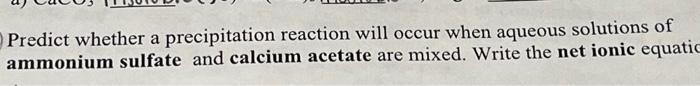 Solved Predict whether a precipitation reaction will occur | Chegg.com