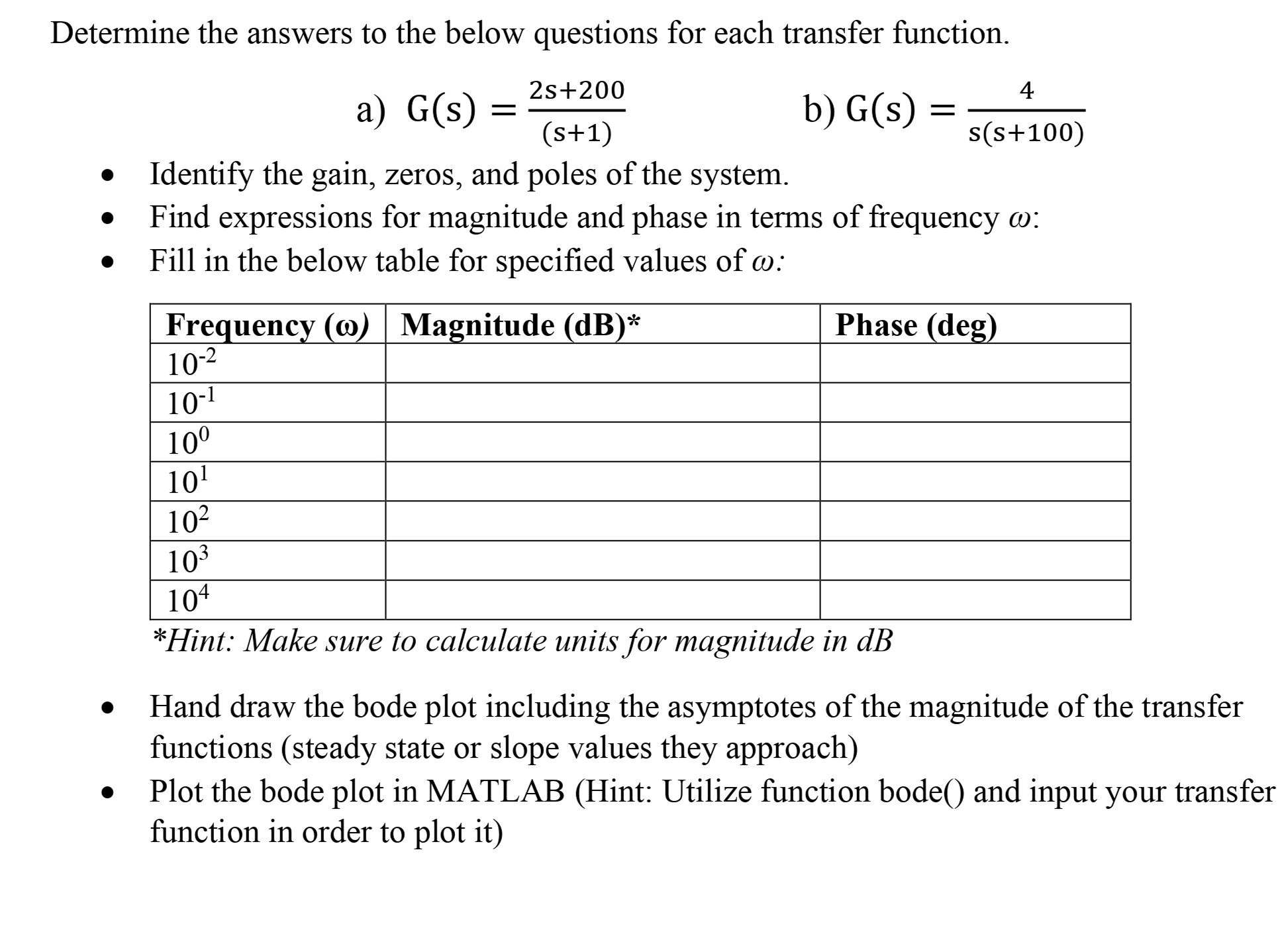 Solved Determine the answers to the below questions for each | Chegg.com