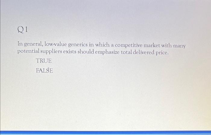 Solved In general, low-value generics in which a competitive | Chegg.com