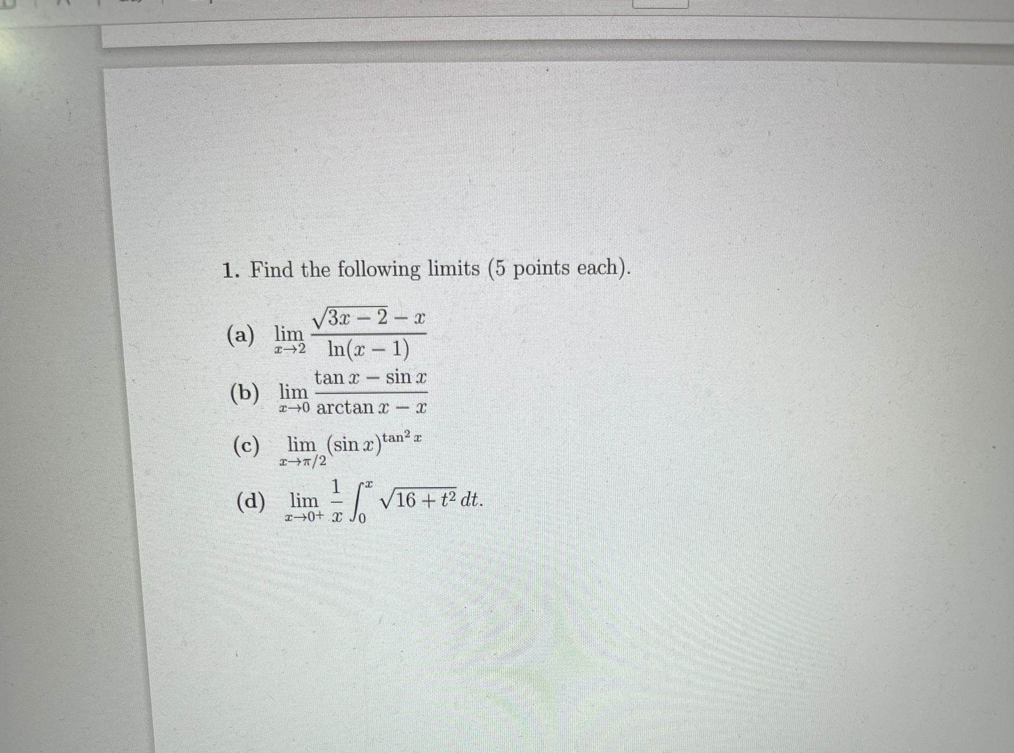 Solved Find the following limits (5 ﻿points | Chegg.com