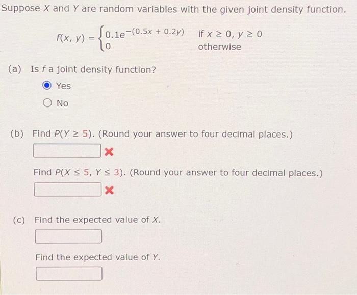 Solved Suppose X and Y are random variables with the given | Chegg.com