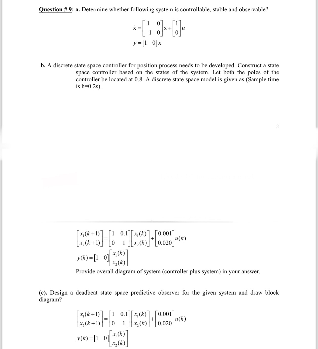 Solved Question # 9: a. ﻿Determine whether following system | Chegg.com