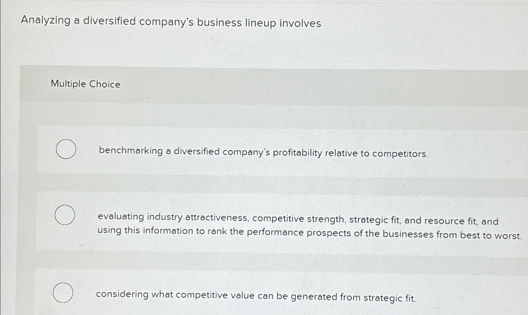 Solved Analyzing a diversified company's business lineup | Chegg.com