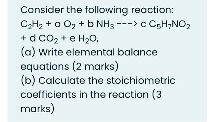 Solved Consider the following reaction: C2H2 + a O2 + b NH3 | Chegg.com