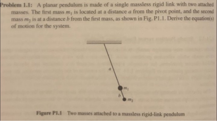 Solved Problem 1.1: A planar pendulum is made of a single | Chegg.com