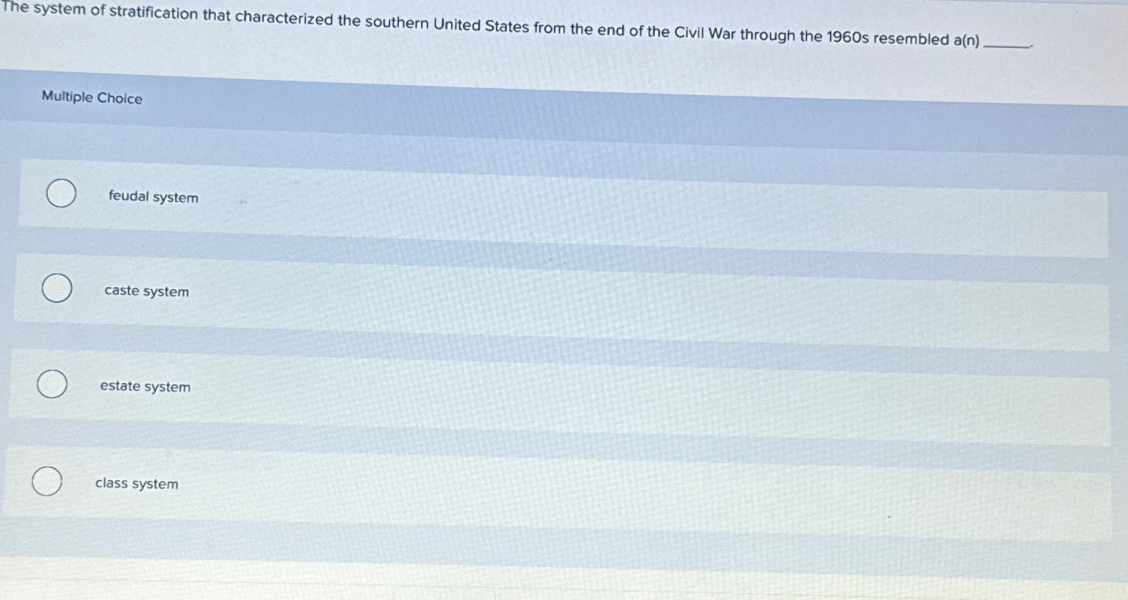 Solved The system of stratification that characterized the | Chegg.com