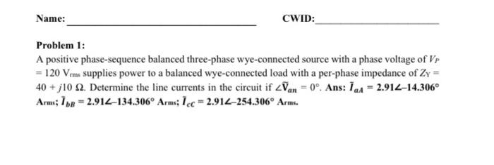 Solved Problem 1 A Positive Phase Sequence Balanced 1095