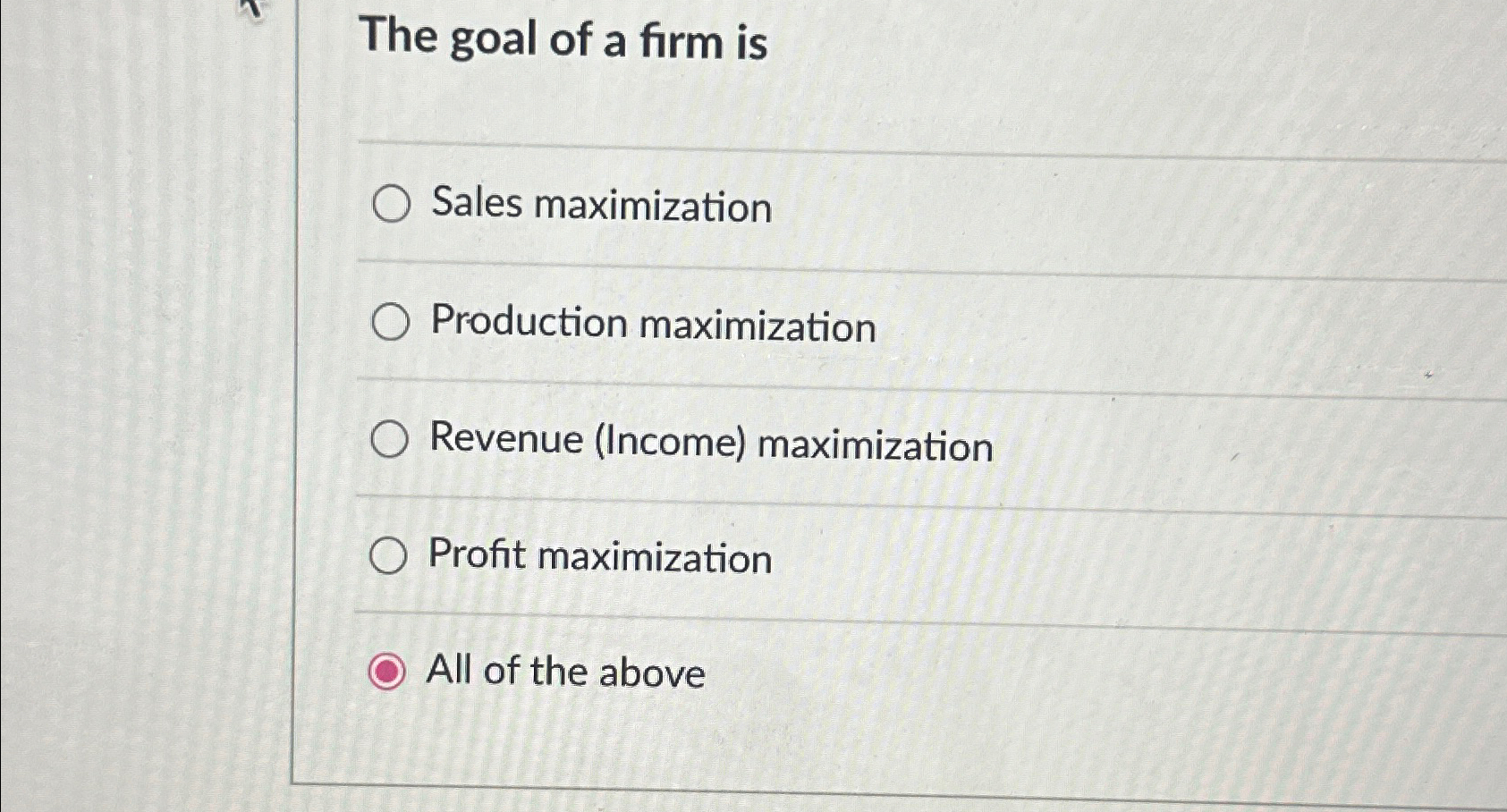 Solved The goal of a firm isq,Sales maximizationProduction | Chegg.com