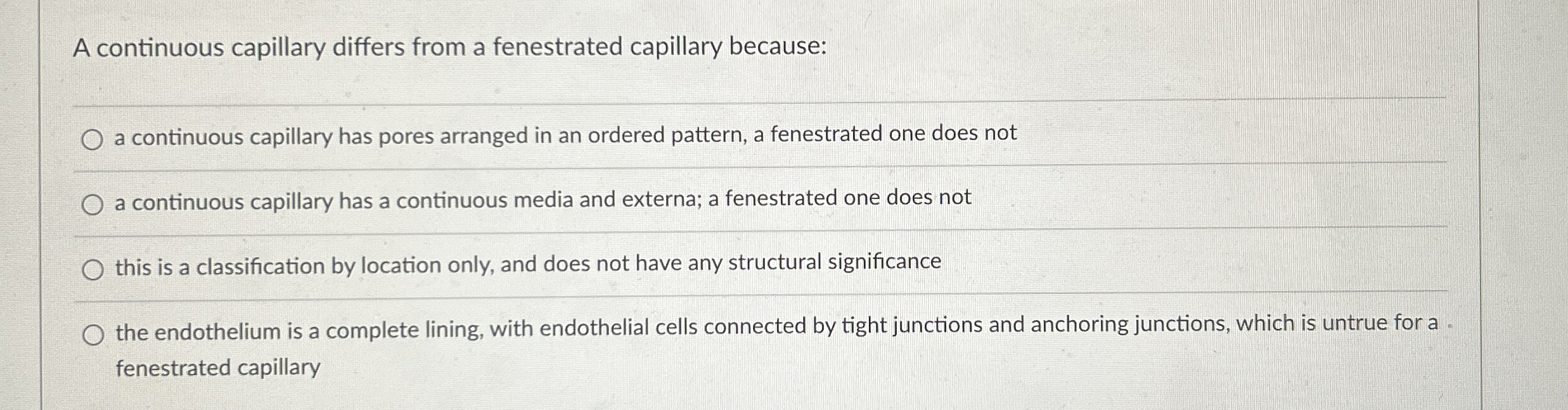 Solved A continuous capillary differs from a fenestrated | Chegg.com