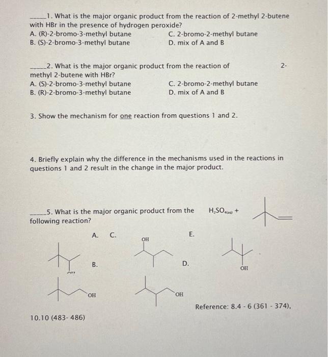 1. What is the major organic product from the | Chegg.com