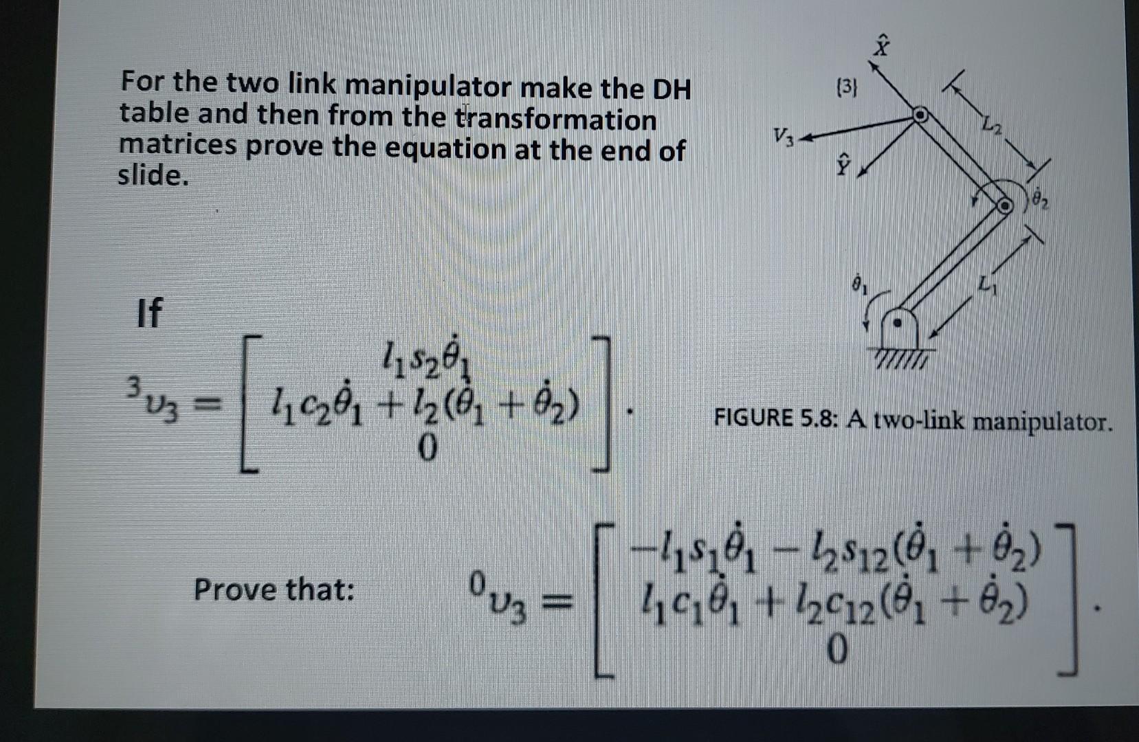Solved For the two link manipulator make the DH table and | Chegg.com