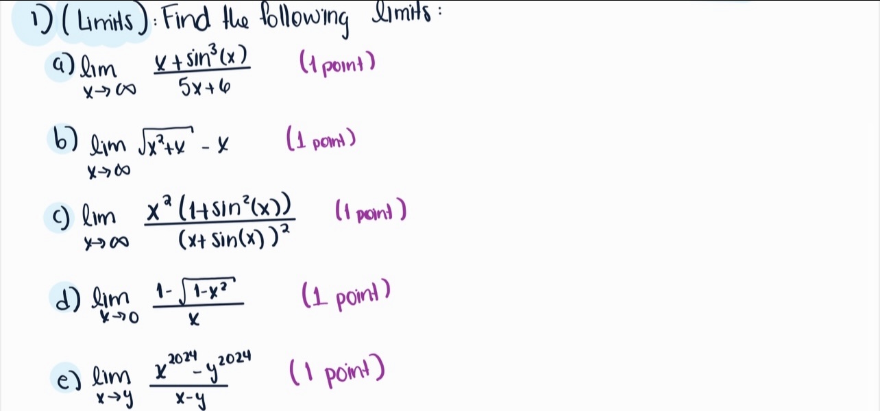 Solved (Limits) ﻿: Find the following | Chegg.com