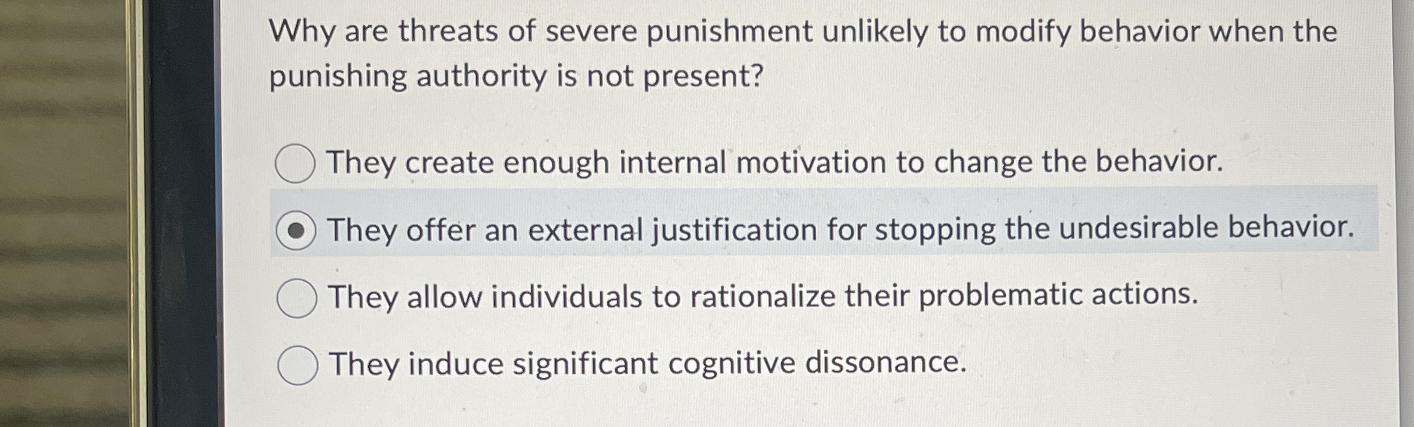 Solved Why are threats of severe punishment unlikely to | Chegg.com