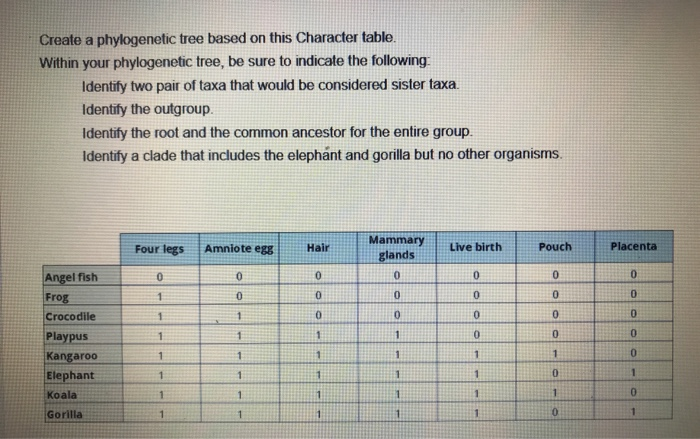 Solved Create a phylogenetic tree based on this Character | Chegg.com