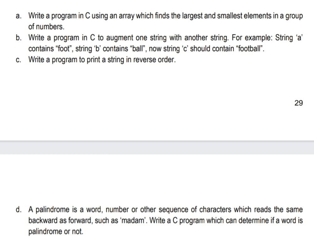 Solved a. Write a program in C using an array which finds | Chegg.com