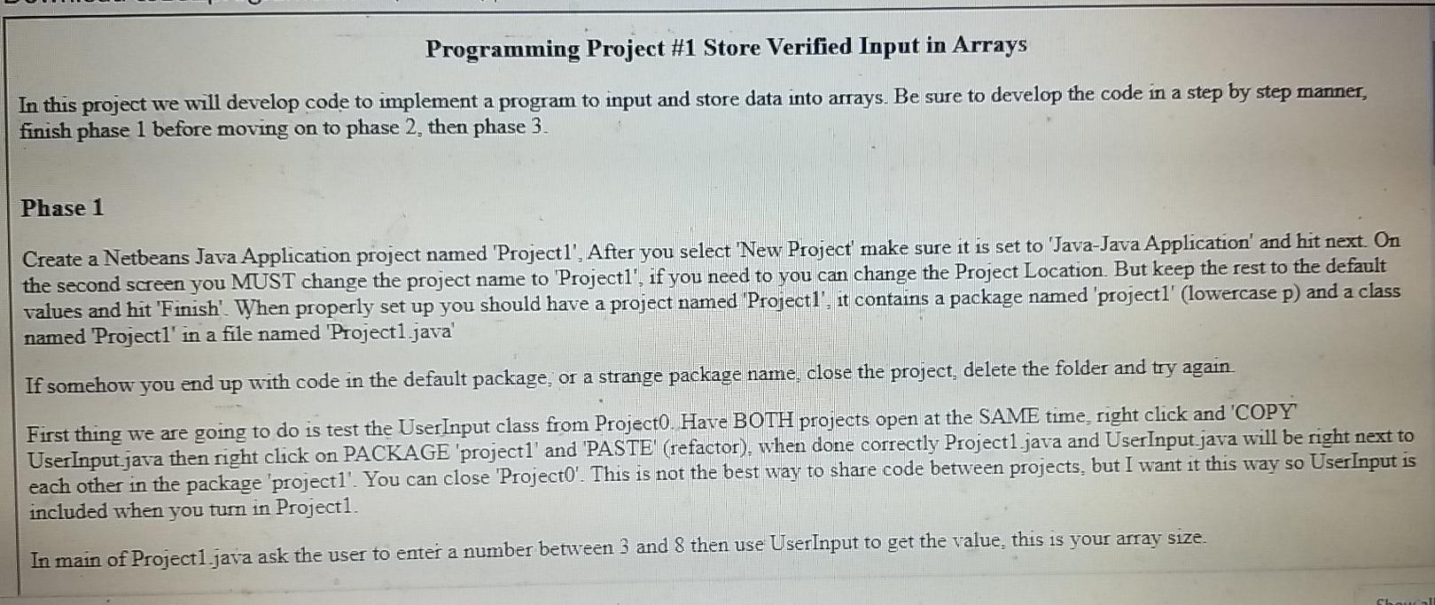 Solved Programming Project #1 Store Verified Input in Arrays | Chegg.com