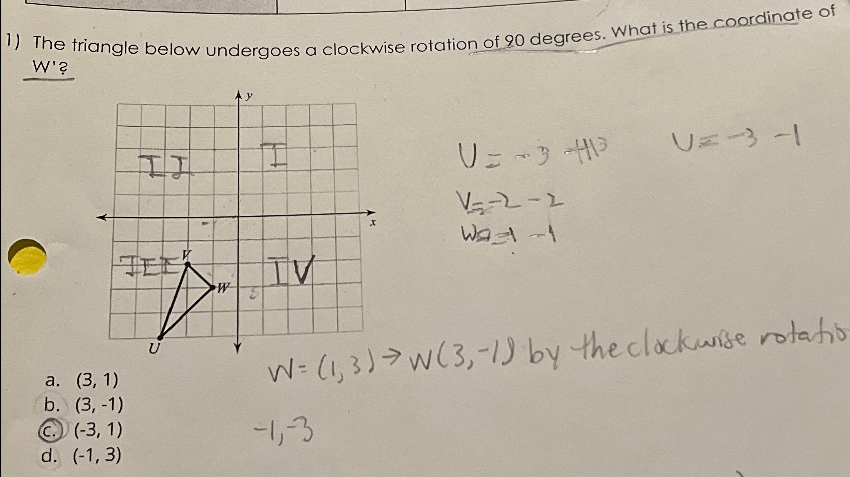 Solved The triangle below undergoes a clockwise rotation of | Chegg.com