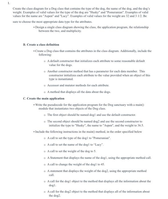 Solved Create the class diagram for a Dog class that | Chegg.com