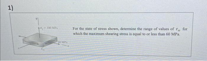 Solved For the state of stress shown, determine the range of | Chegg.com