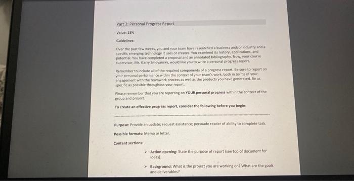Part 3: Personal Progress Report Value: 15x | Chegg.com