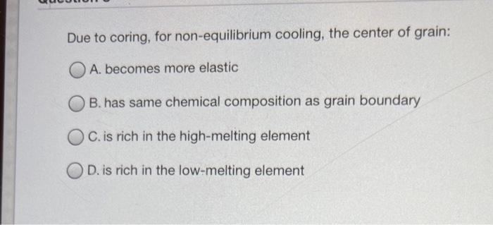 Solved Due to coring, for non-equilibrium cooling, the | Chegg.com