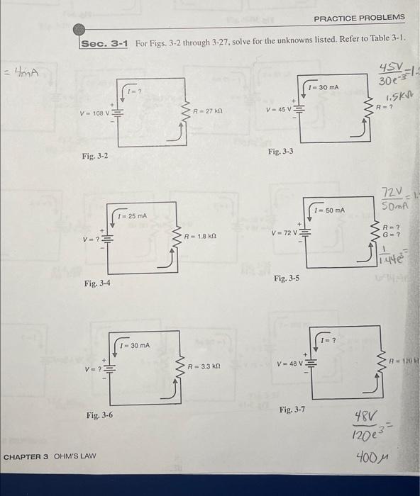 Solved = 4mA Sec. 3-1 For Figs. 3-2 through 3-27, solve for | Chegg.com