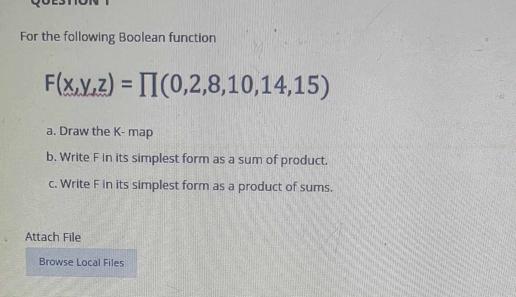 Solved For The Following Boolean Function 5868