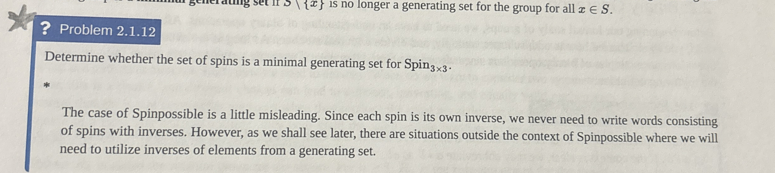 Solved ? ﻿Problem 2.1.12Determine whether the set of spins | Chegg.com