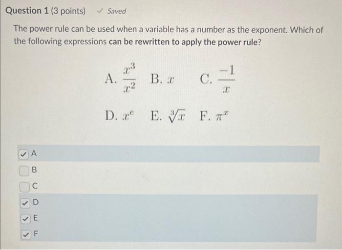 Solved The power rule can be used when a variable has a | Chegg.com