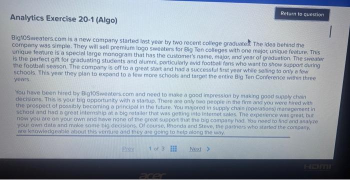 Solved Big10Sweaters.com is a new company started last year | Chegg.com