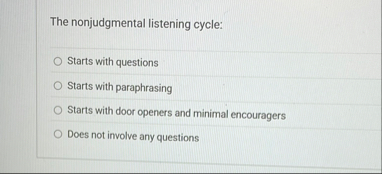 Solved The nonjudgmental listening cycle:Starts with | Chegg.com