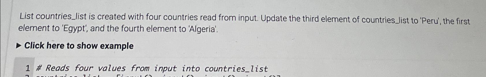 Solved List countries_list is created with four countries | Chegg.com