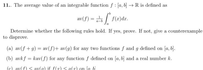 Solved 11.. The average value of an integrable function | Chegg.com