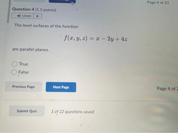 Solved The level surfaces of the function f(x,y,z)=x−2y+4z | Chegg.com