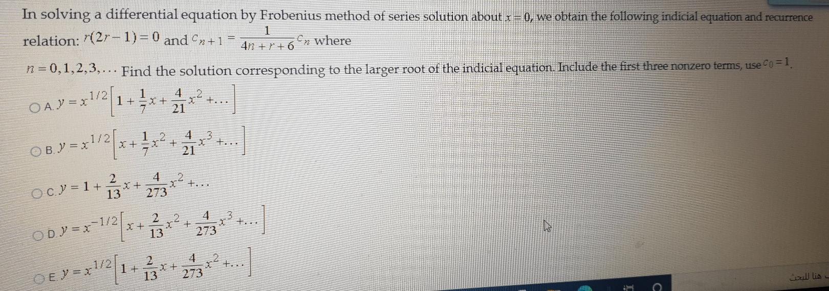 Solved In solving a differential equation by Frobenius | Chegg.com