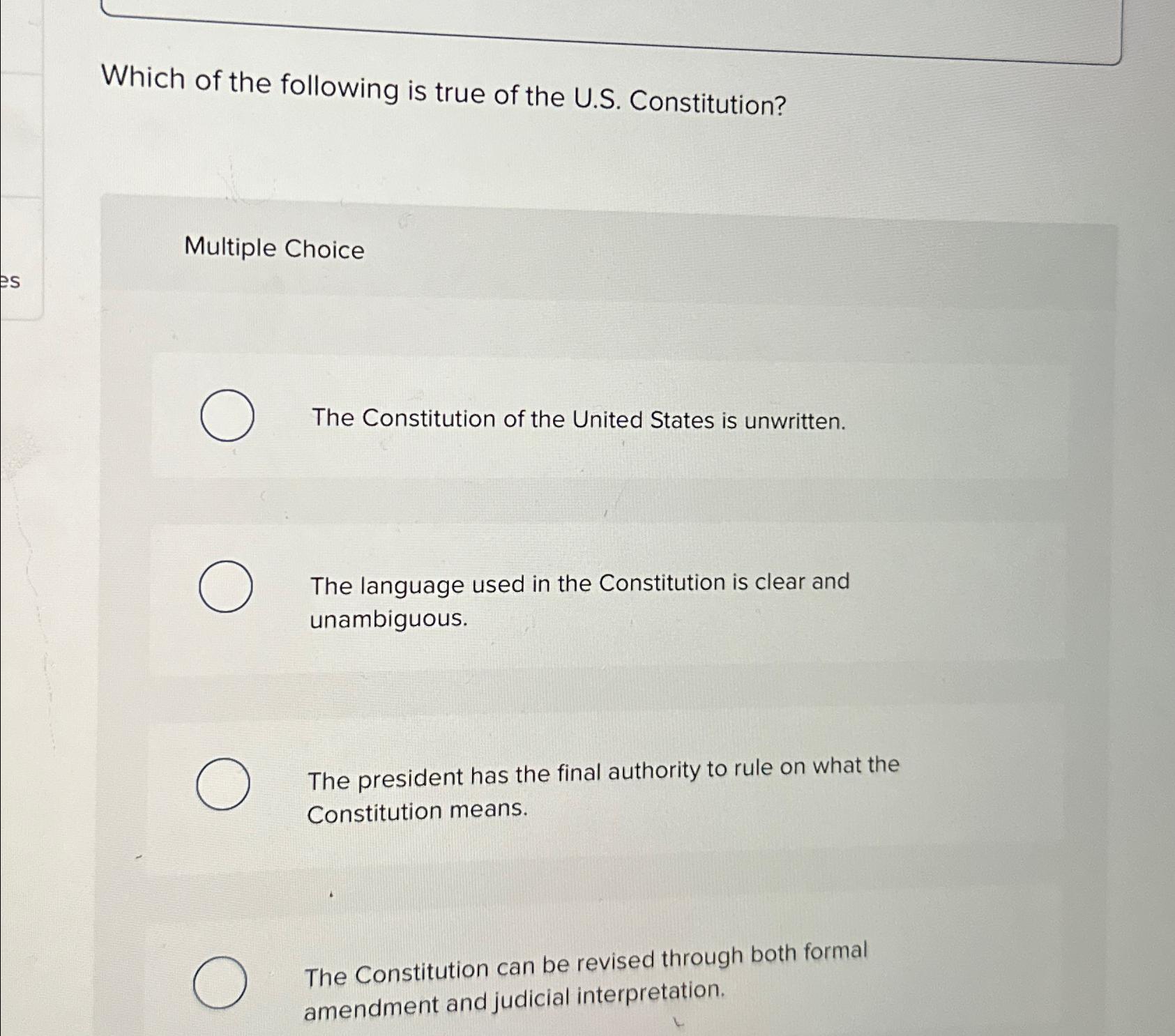 Solved Which of the following is true of the U.S. | Chegg.com