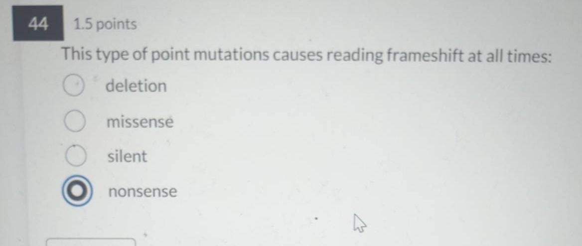 Solved This type of point mutations causes reading | Chegg.com