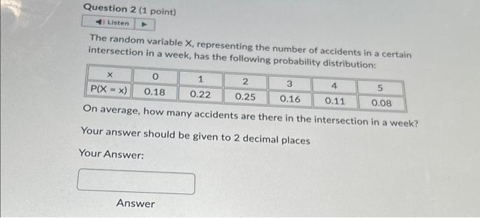 Solved Question 2 (1 point) 4) Listen The random variable X, | Chegg.com