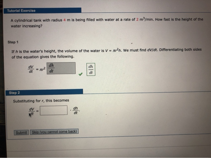 Solved Tutorial Exercise A cylindrical tank with radius 4 m | Chegg.com
